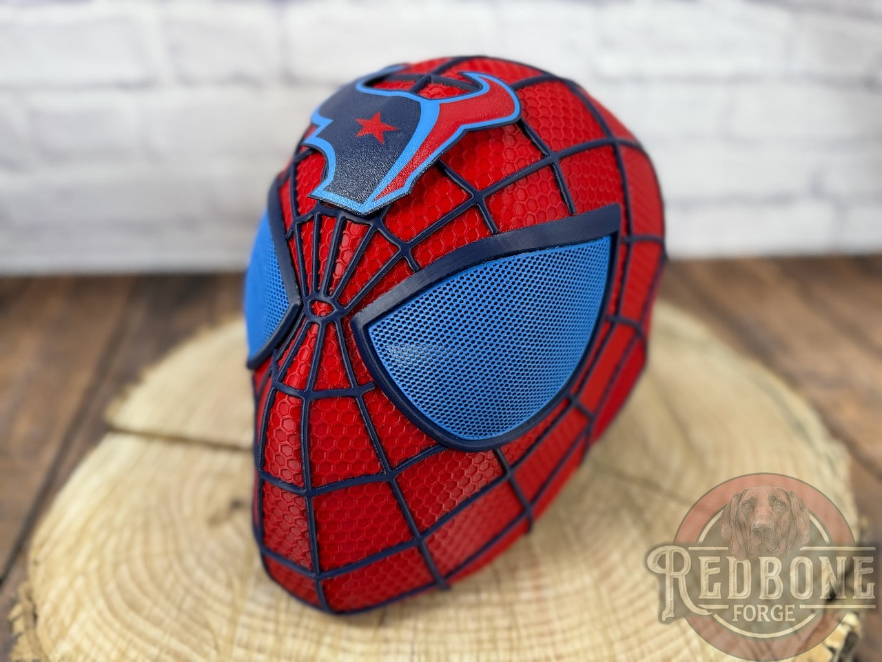 Houston-Inspired Red & Blue Web Slinger Mask – Redbone Forge