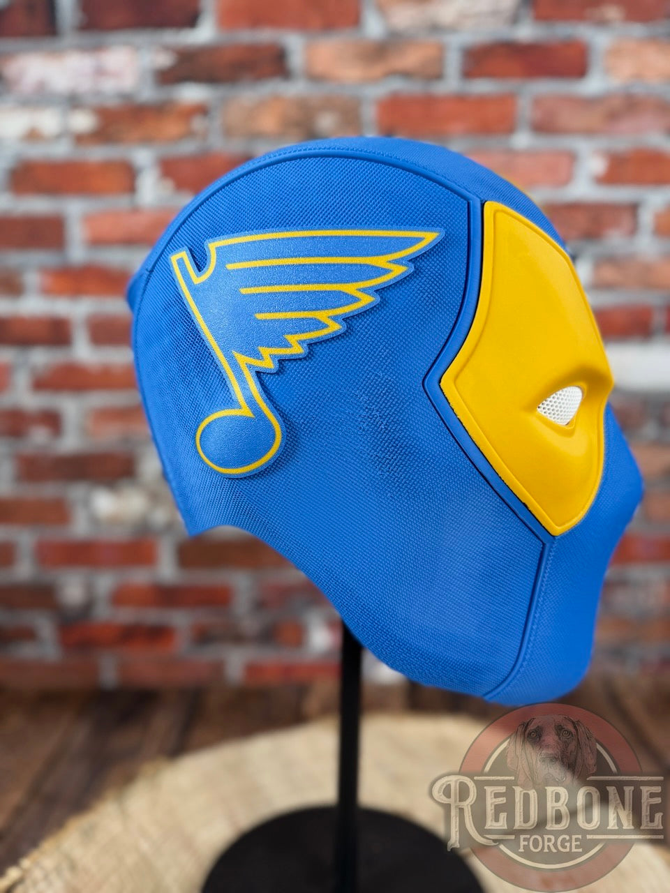 St. Louis-Inspired Blue & Yellow 2025 Masked Mercenary Mask – Redbone Forge
