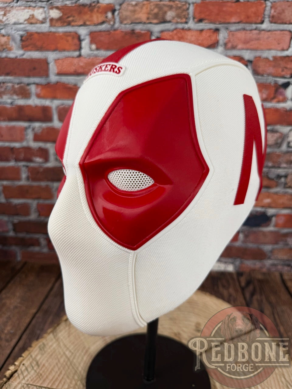 Nebraska-Inspired Red & White Masked Mercenary Mask – Redbone Forge
